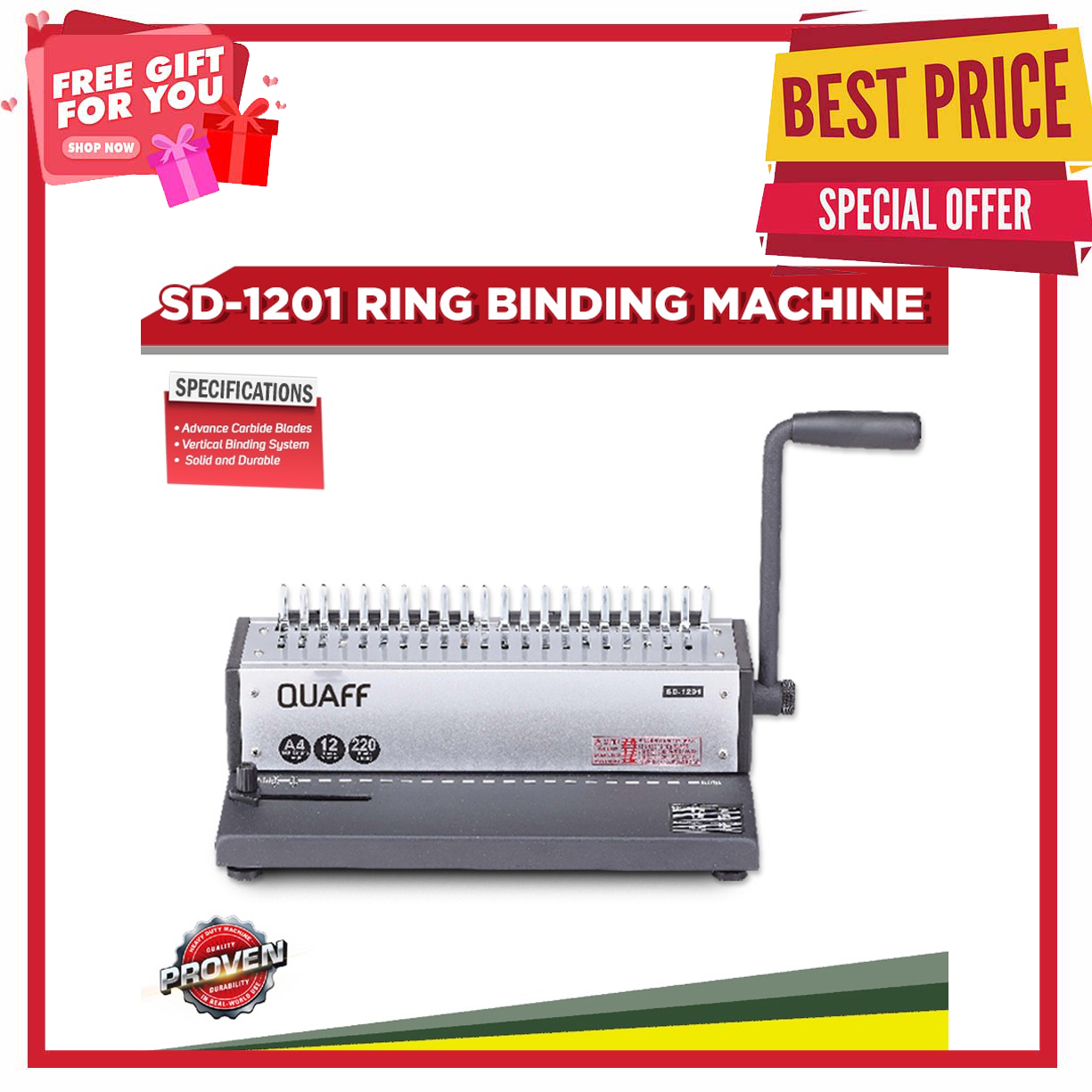 QUAFF / OFFICOM Plastic Comb Ring Binding Machine / Binder Machine ...