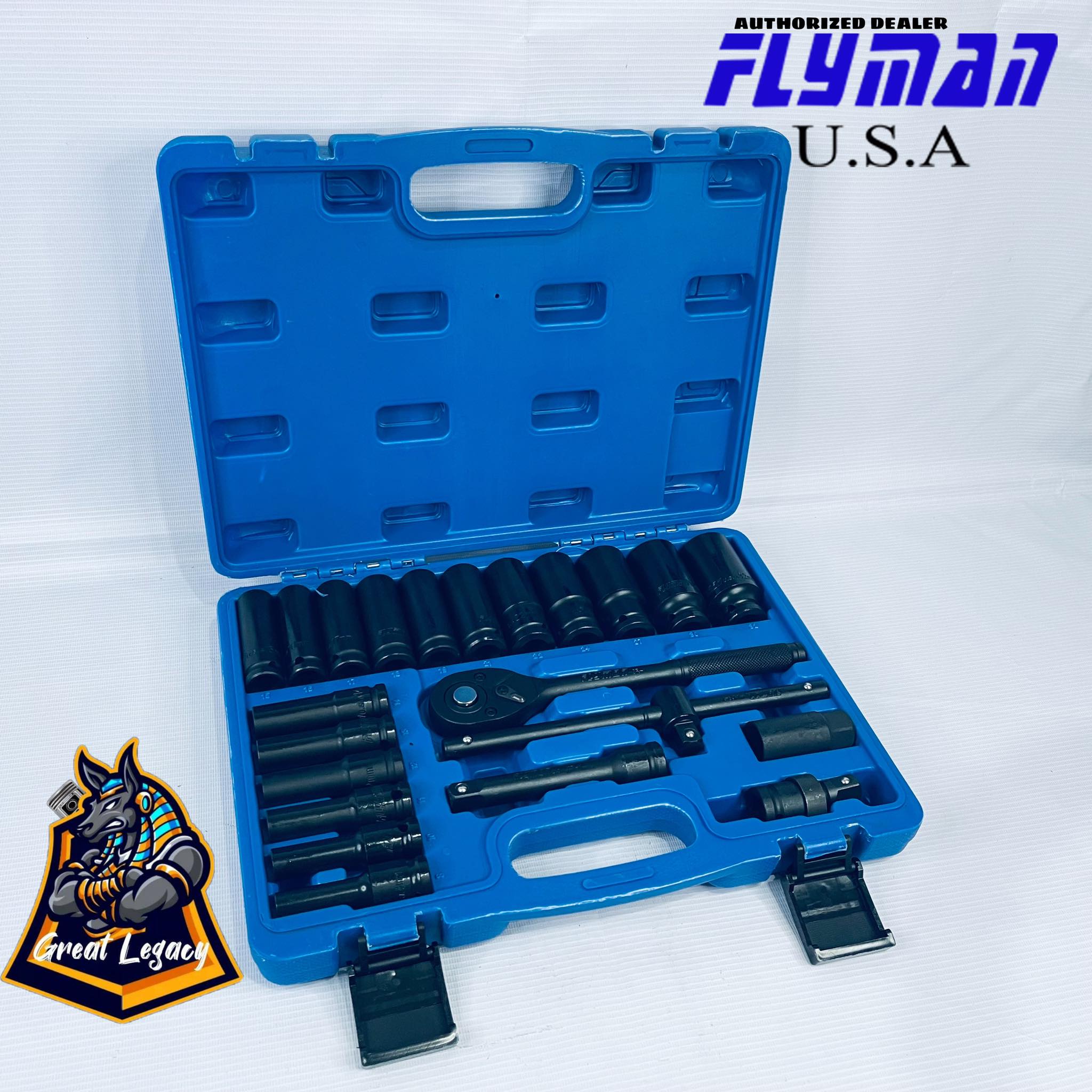 Flyman 22 Pcs. Deep Impact Socket Wrench Set 1/2 Drive 6 Points | Lazada PH