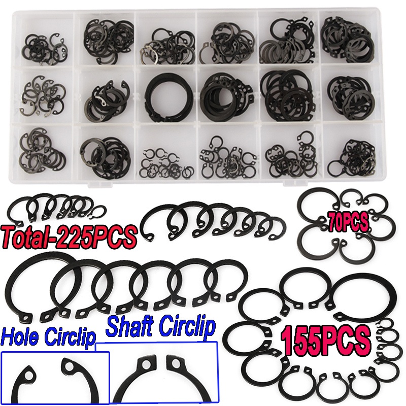 225PCS Circlip Set External/Internal Retaining E-type Cir clip Lock ...