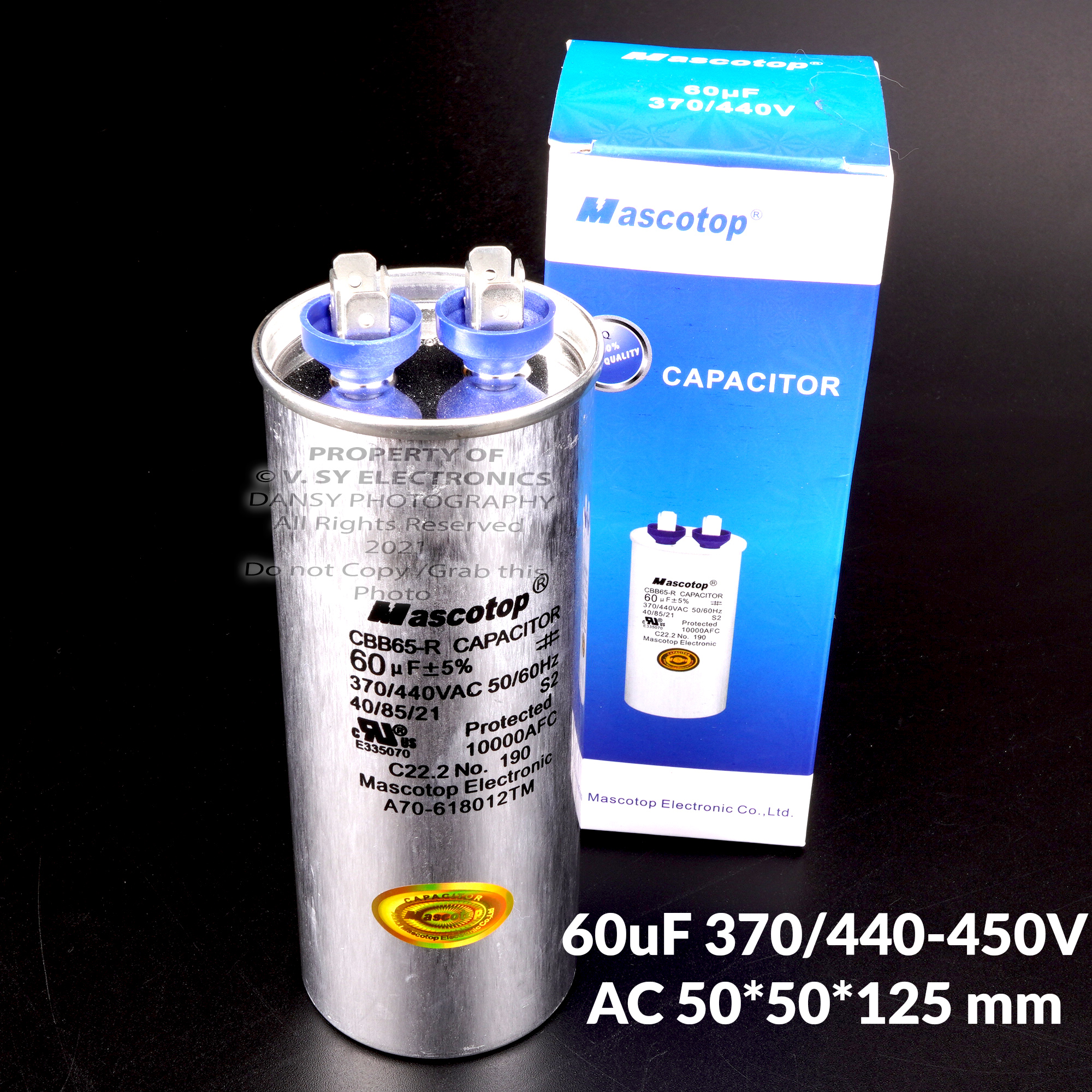 CBB65-R 30-60uF 440V AC Motor Start Run Aircon Metal Single Capacitor 30uF / 40uF / 50uF / 60uF ...