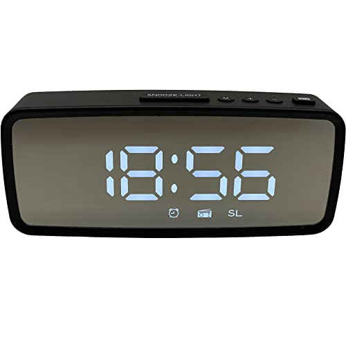 FM Radio Alarm Clock with Mirror Effect Screen, 12/24 Hour Brightness ...