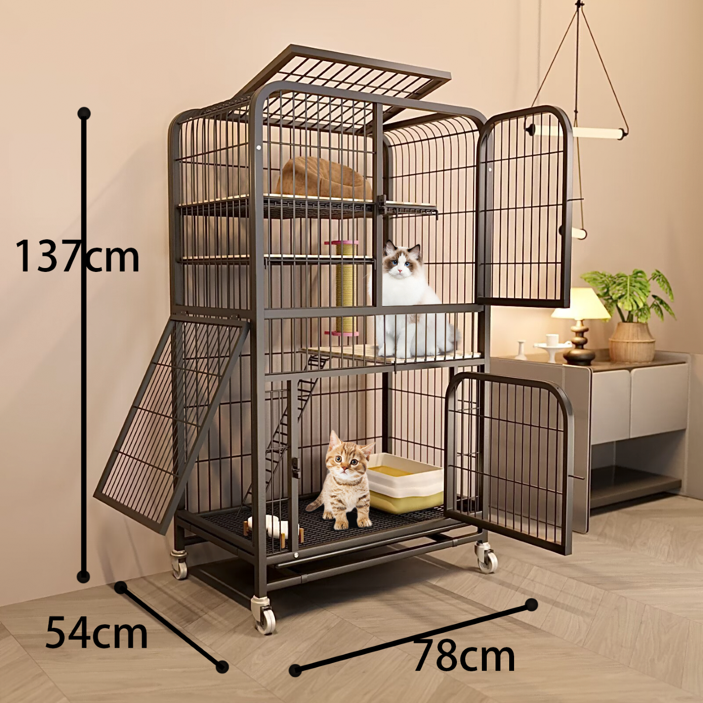 Cat Cage Villa 4 Layer Large Space Pet Cage Foldable Sturdy Pet ...