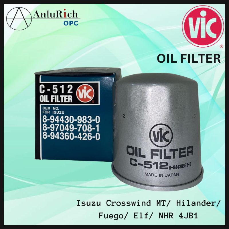 VIC Oil Filter for Isuzu Crosswind MT/ Hilander/ Fuego/Elf/NHR 4JB1 ...