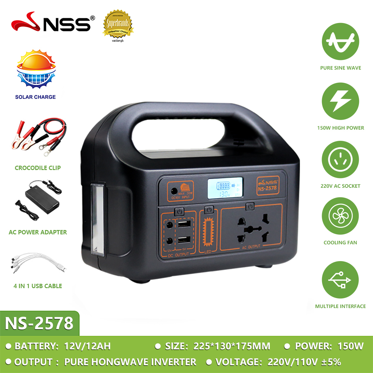 Nss 500W portable power station 12V 50000mah Lead Acid Battery solar ...