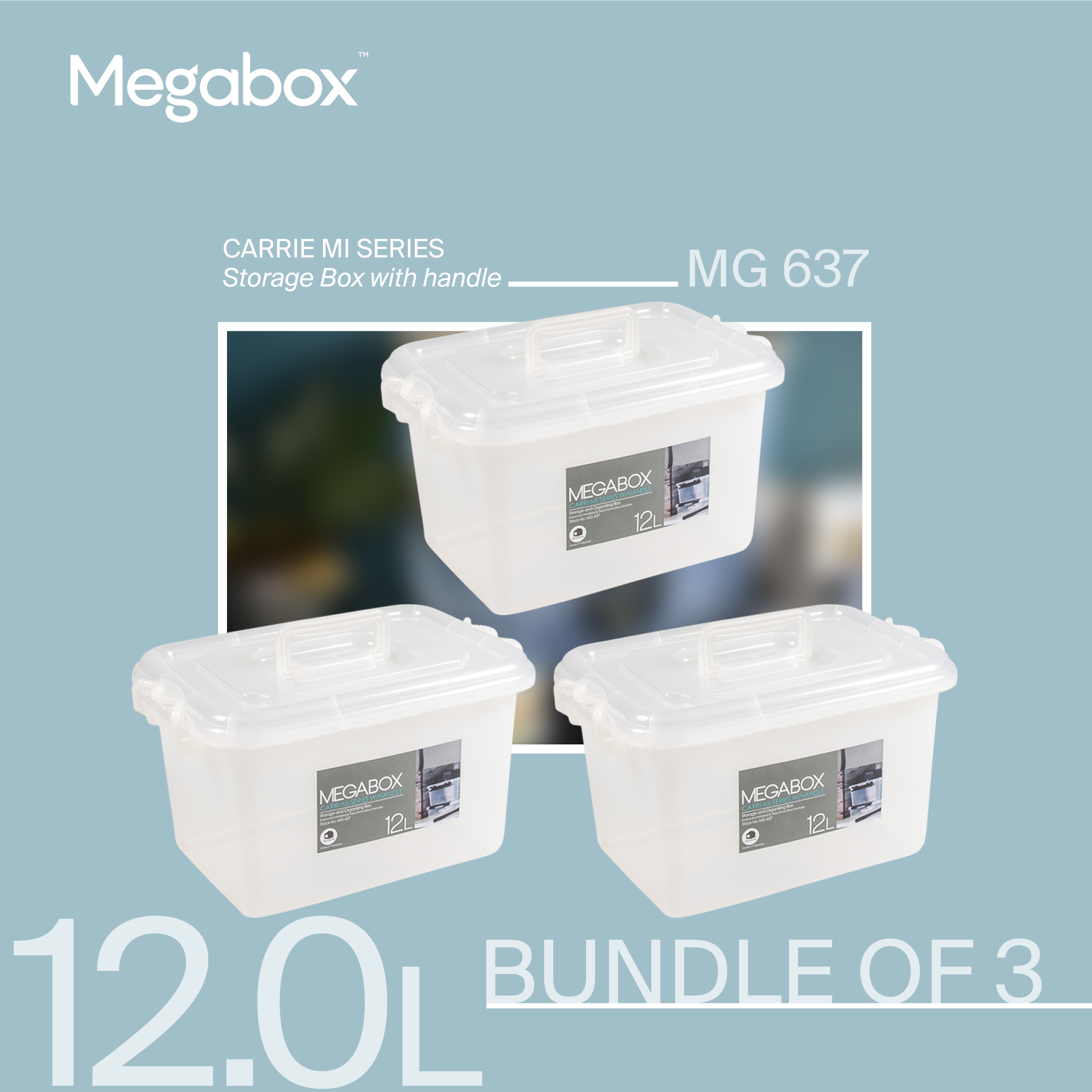 Megabox MG-637 Carrie Mi Series 12L Storage Box with Handle (Bundle of ...