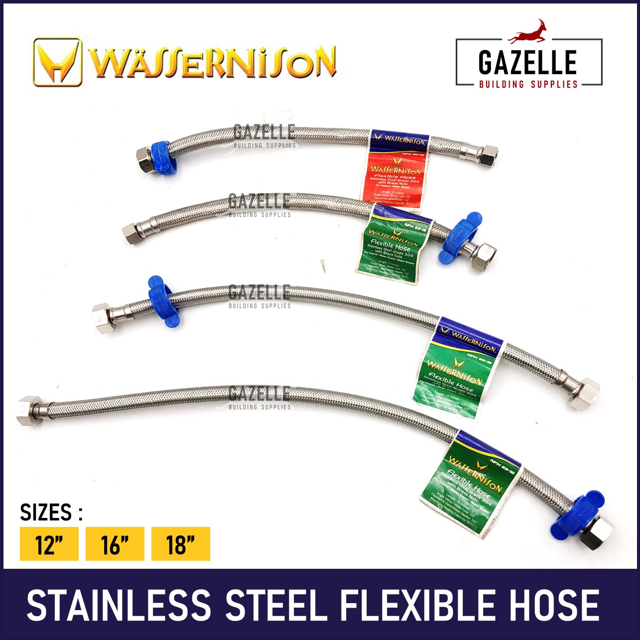 Wassernison Stainless Steel Flexible Hose Grade 304 - 12 / 16 / 18 ( 1/ ...