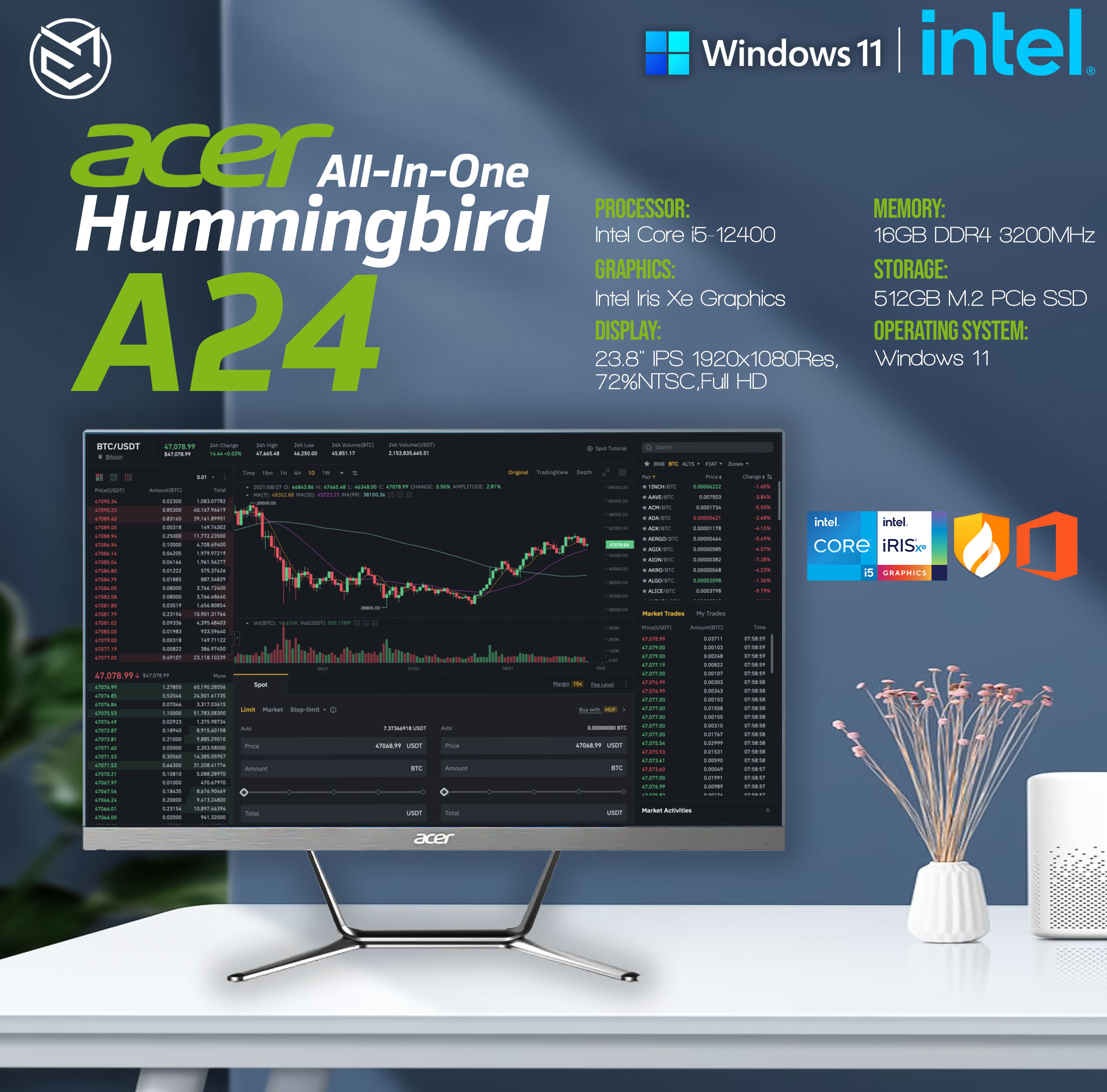 Acer Hummingbird A24 all-in-one computer i5-12400 Xe Graphics 23.8" IPS ...