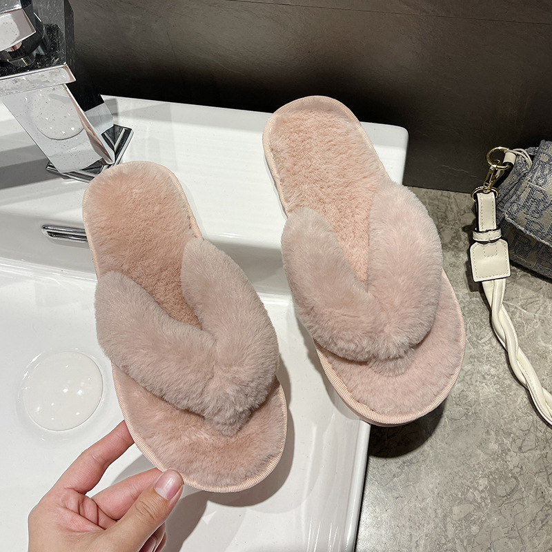 Rabbit fur sewing shoes plush round head candy color home furry floor ...
