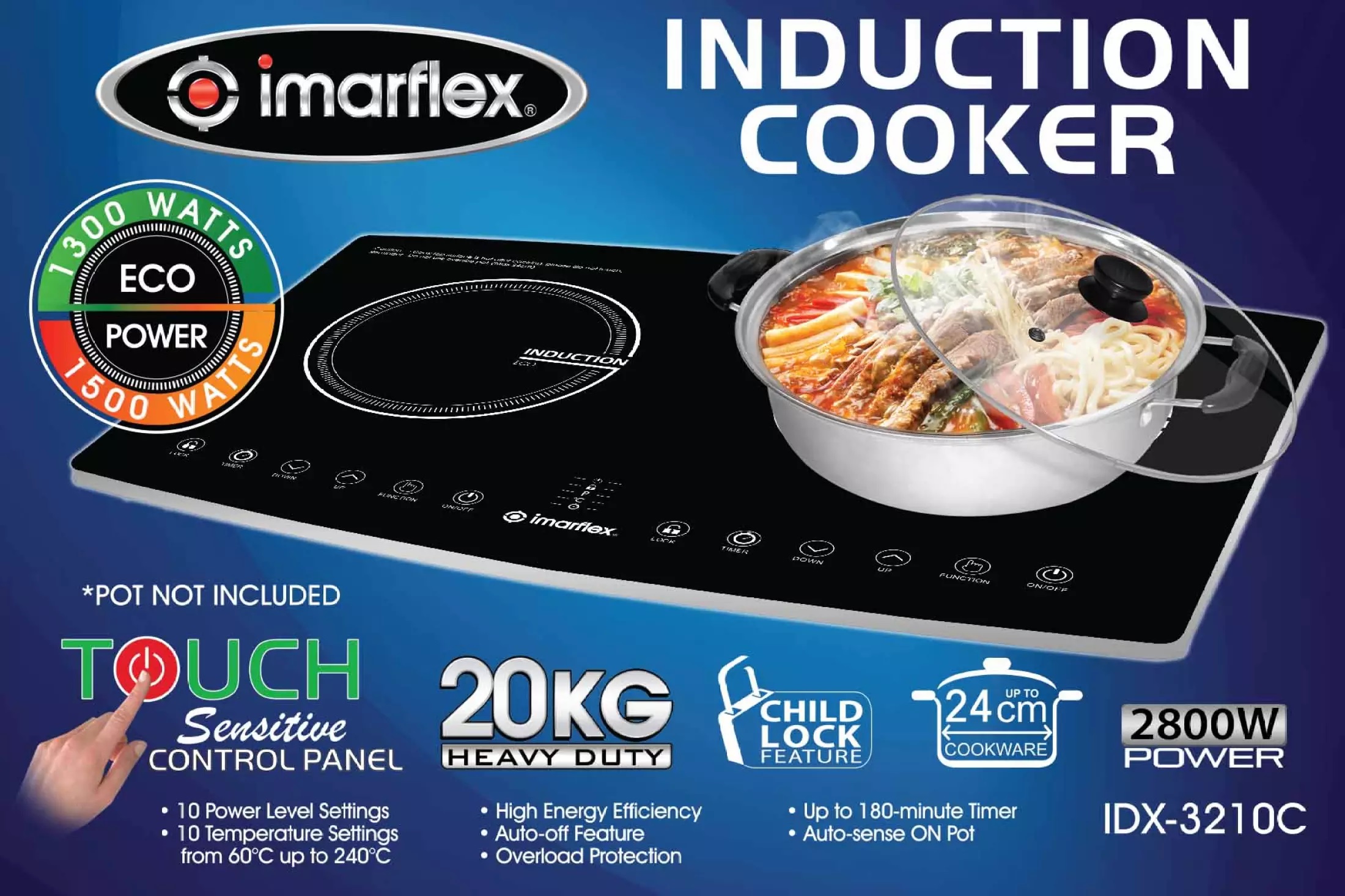 Imarflex Twin Burner Induction Cooker with Child Lock feature IDX-3210C ...