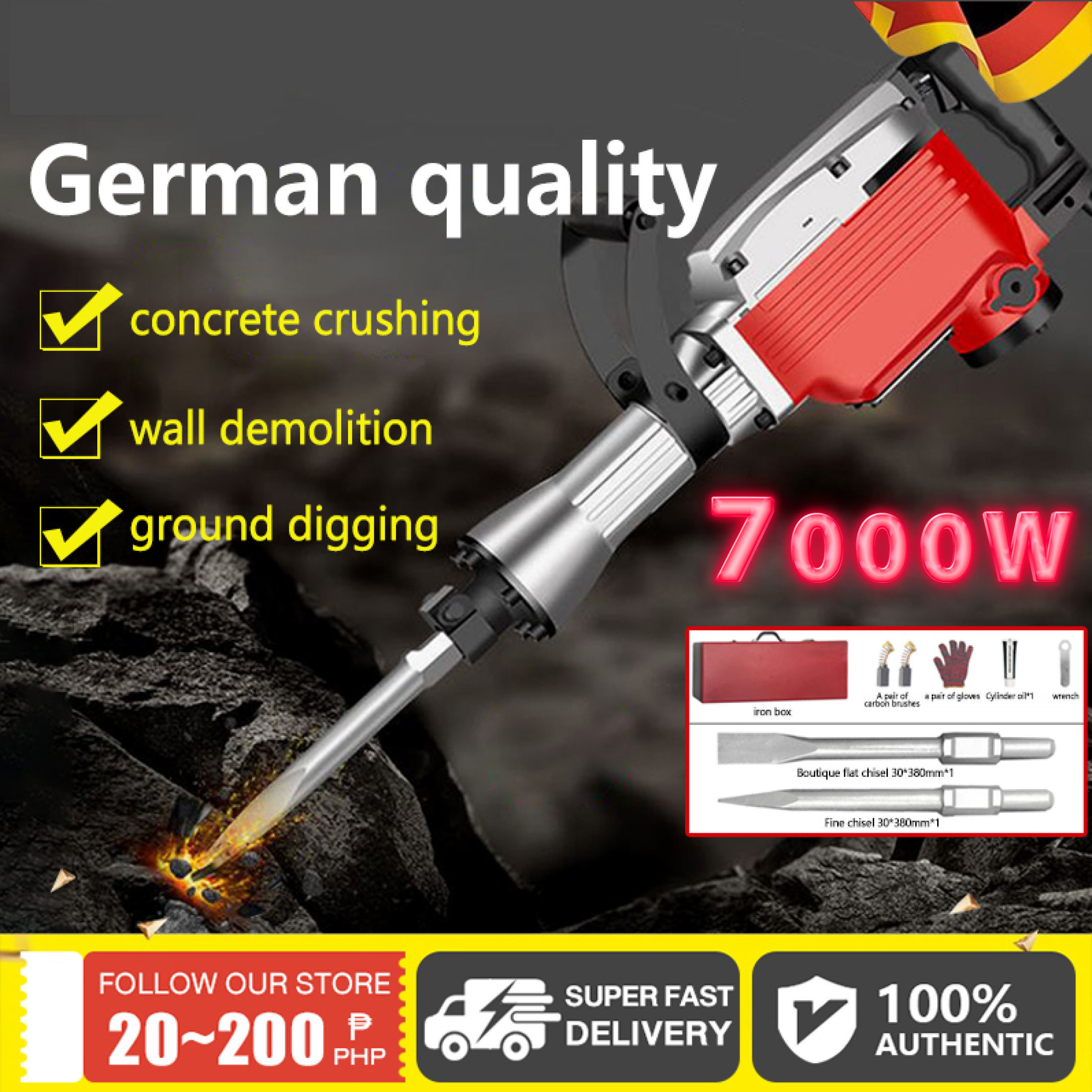 Heavy Duty Demolition Hammer Impact Drill 20V Electric Drill Hammer ...
