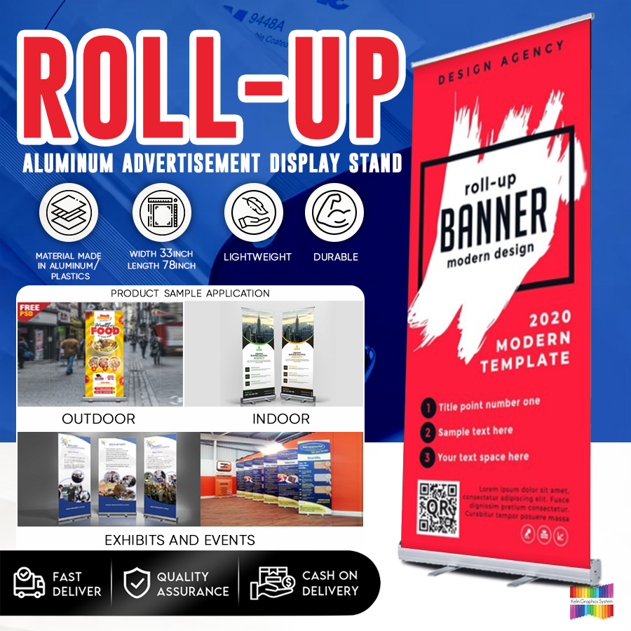 KGS Roll Up Banner Aluminum Standee 33"x78" | 200cm x 85cm For Product Display, Tarpaulin Stand ...