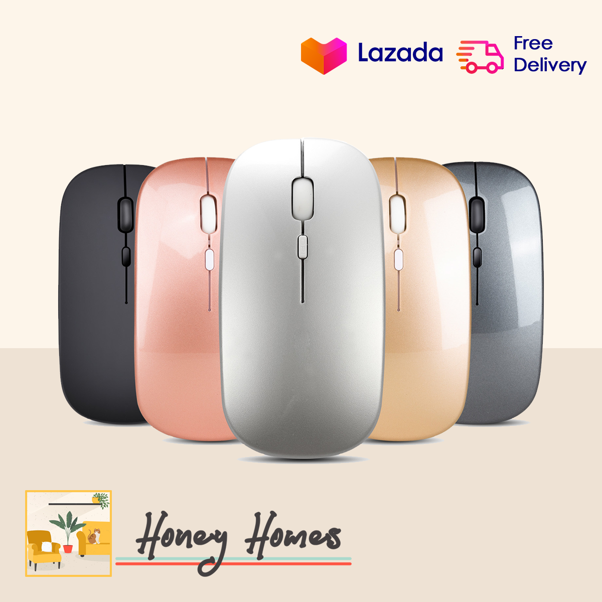 Honey Homes Minimalist Wireless Mouse Dual 2.4Ghz and Bluetooth Slim ...