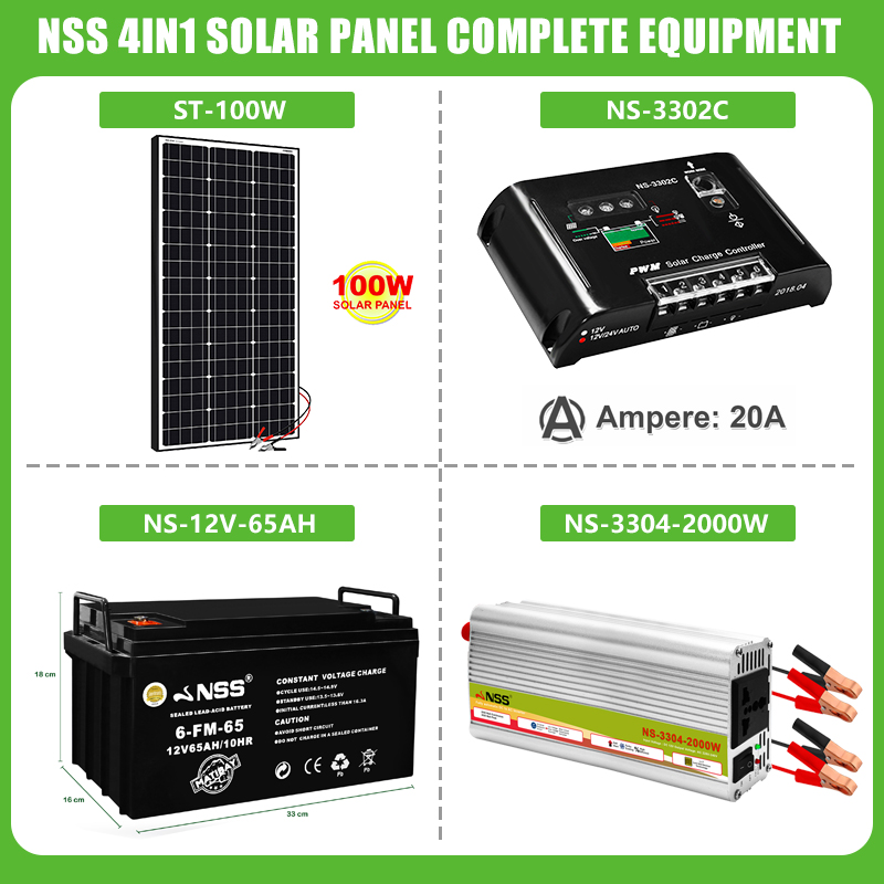 NSS Solar Inverter Set 500W Peak Power Inverter+30W Solar Panel+10A/20A ...