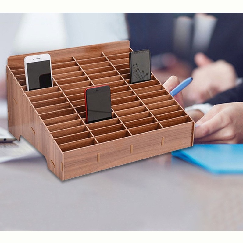 Wooden Mobile Phone Storage Multi-grid Desktop Organizer Box For School ...