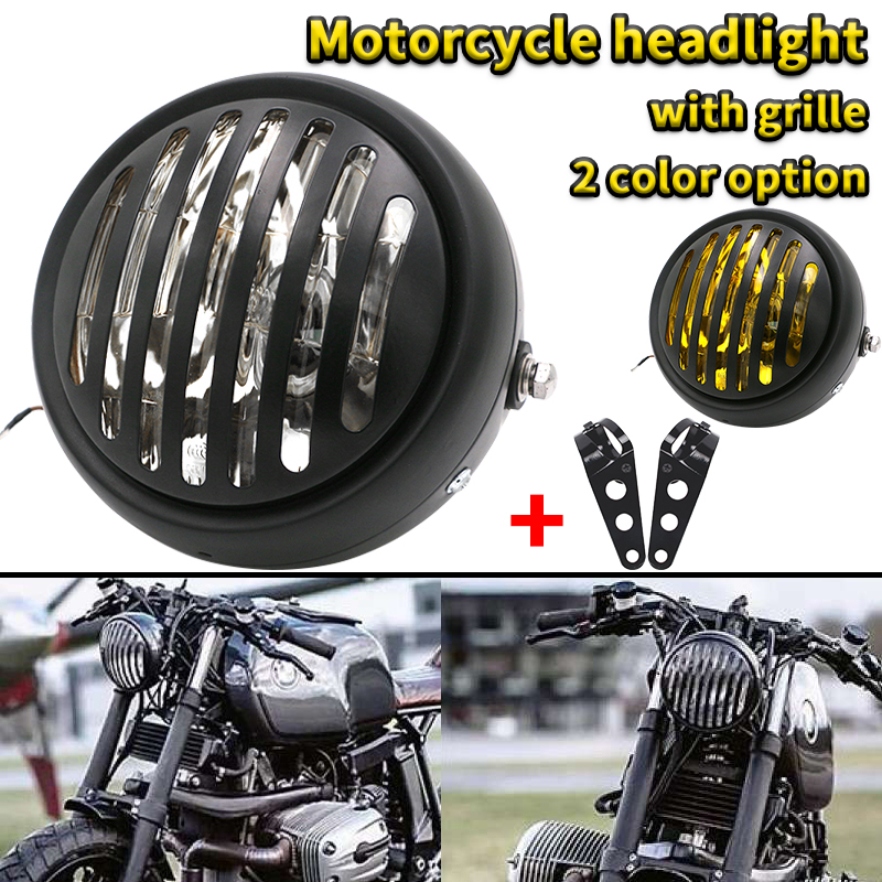 PMShop DC 12V Motorcycle Grill Headlight with Bracktes Motorbike Retro ...