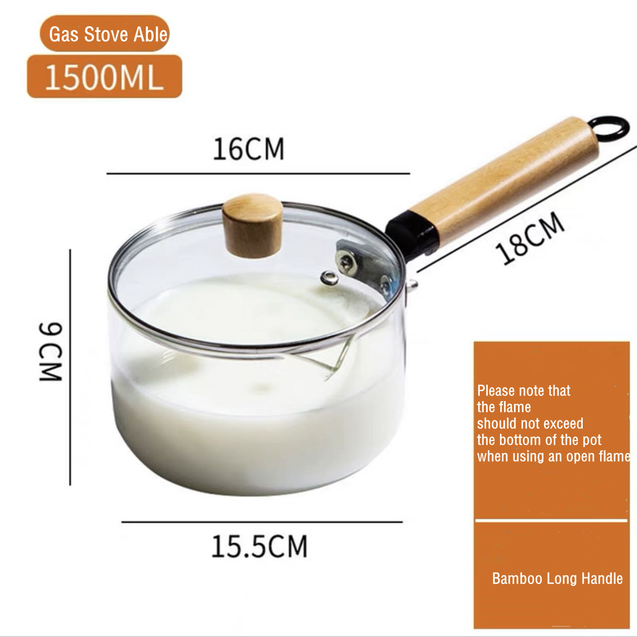 1500ml/1600ml Cooking Pot Kitchen Glass Cooking Salad Bowl Soup Pot ...