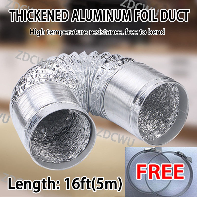 (3/4/5/6/8in x 16ft) Flexible Aluminum Air Duct Hose Range hood ...