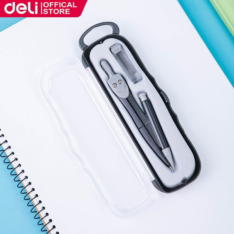 Deli Ergonomic Handle school Compass Set Box With Mechanic Pencil ...