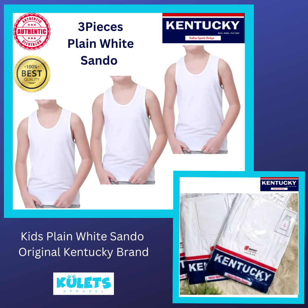 Original 3 Pieces Kentucky Plain White Sando Inner Wear for Infant Kids ...