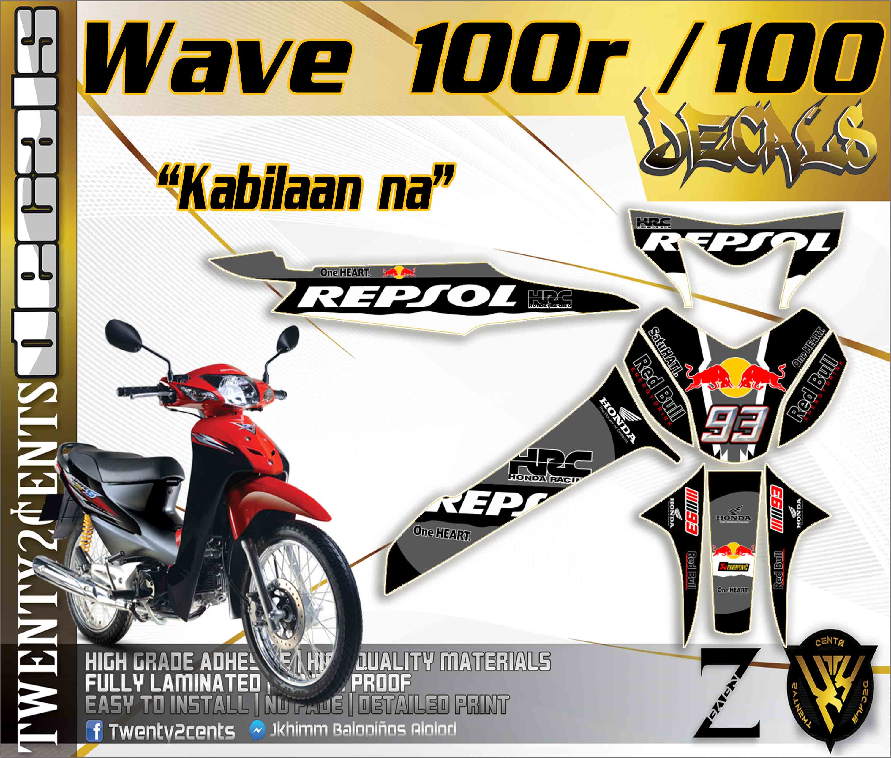 Honda Wave 100 / 100R Decals High-Quality Stickers repsol | Lazada PH