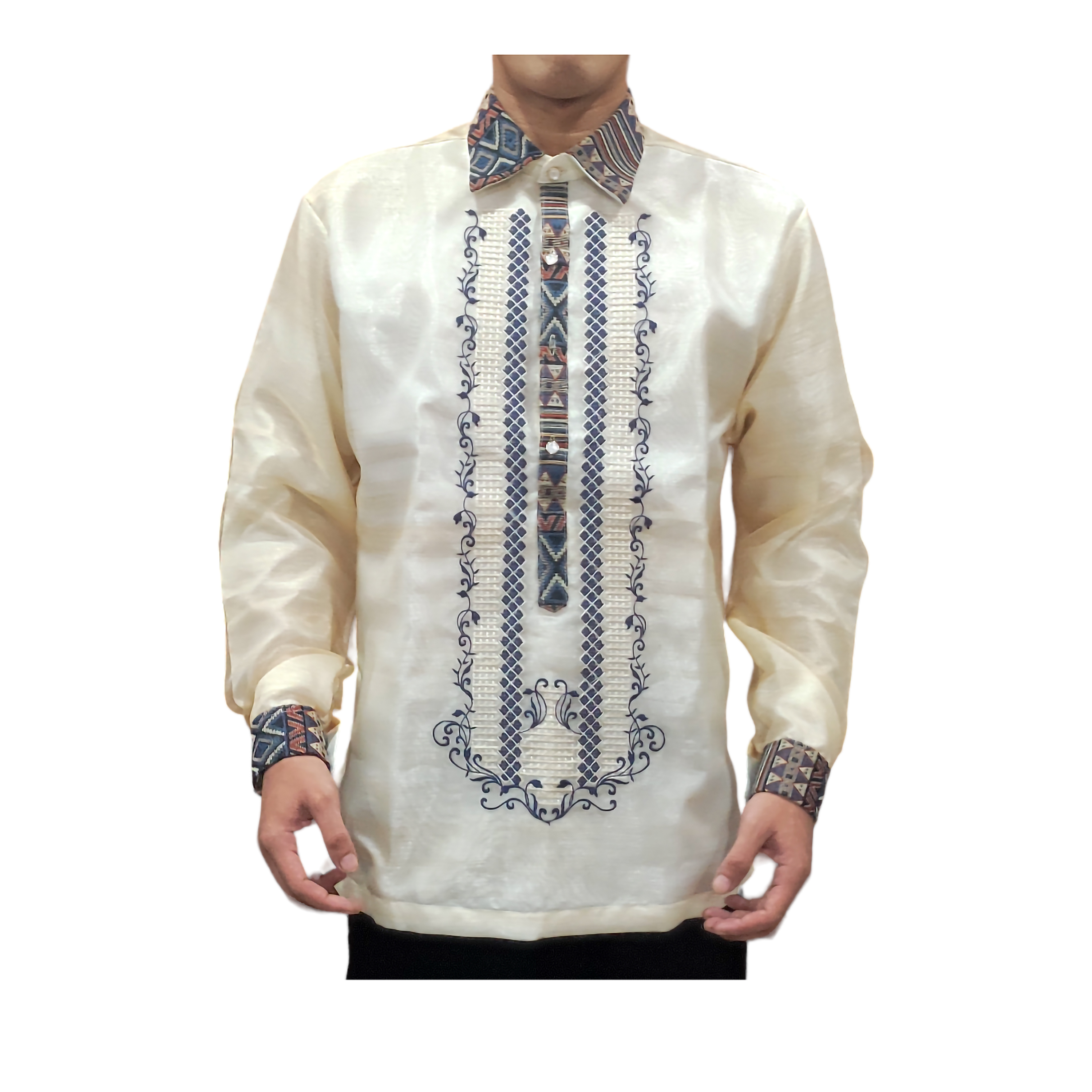 Premium Barong tagalog Embroided design with Ethnic fabric accent ...