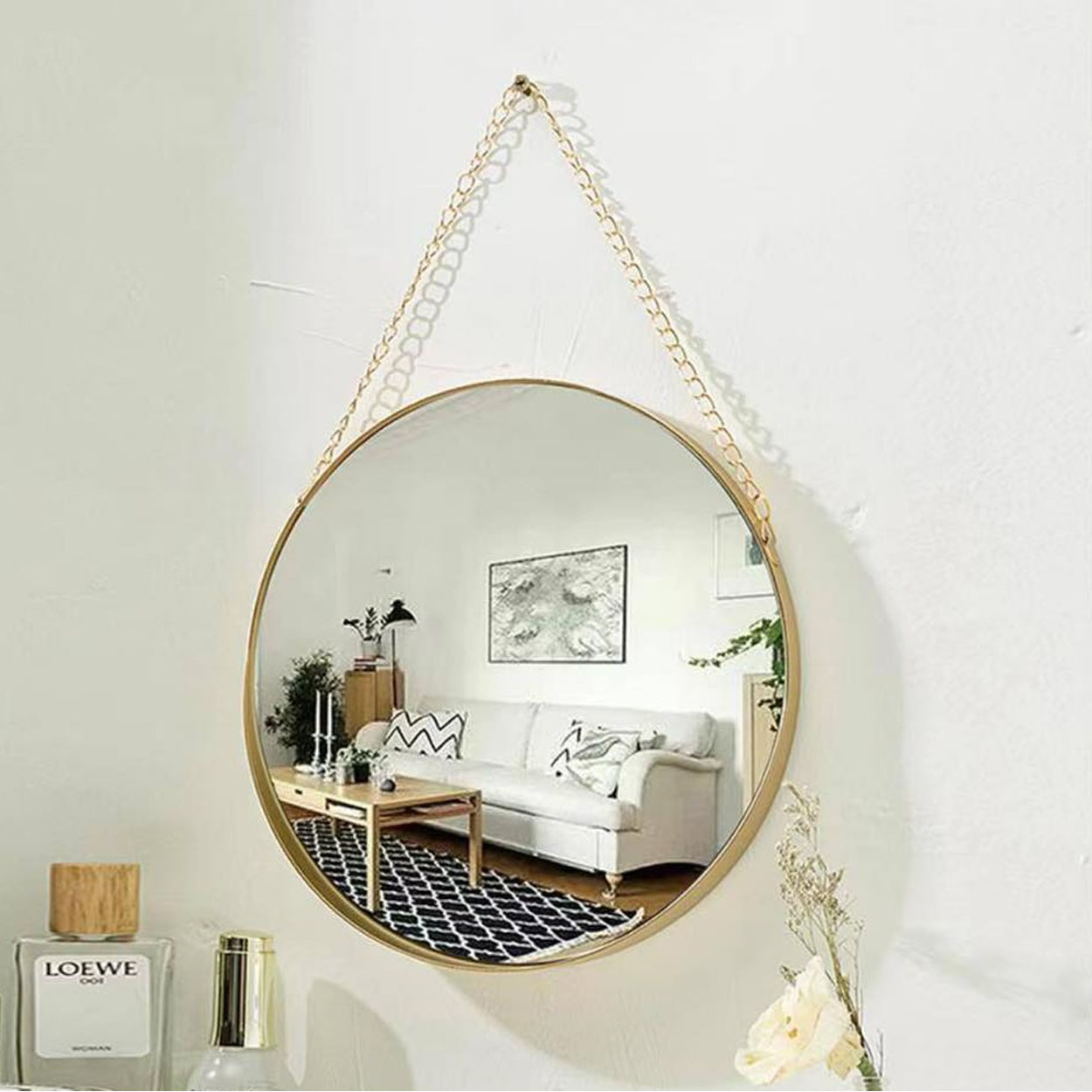 (OPTIONAL )MIRROR W/HOLDER- 25x38cm New Modern Gold Metal Round Hanging ...