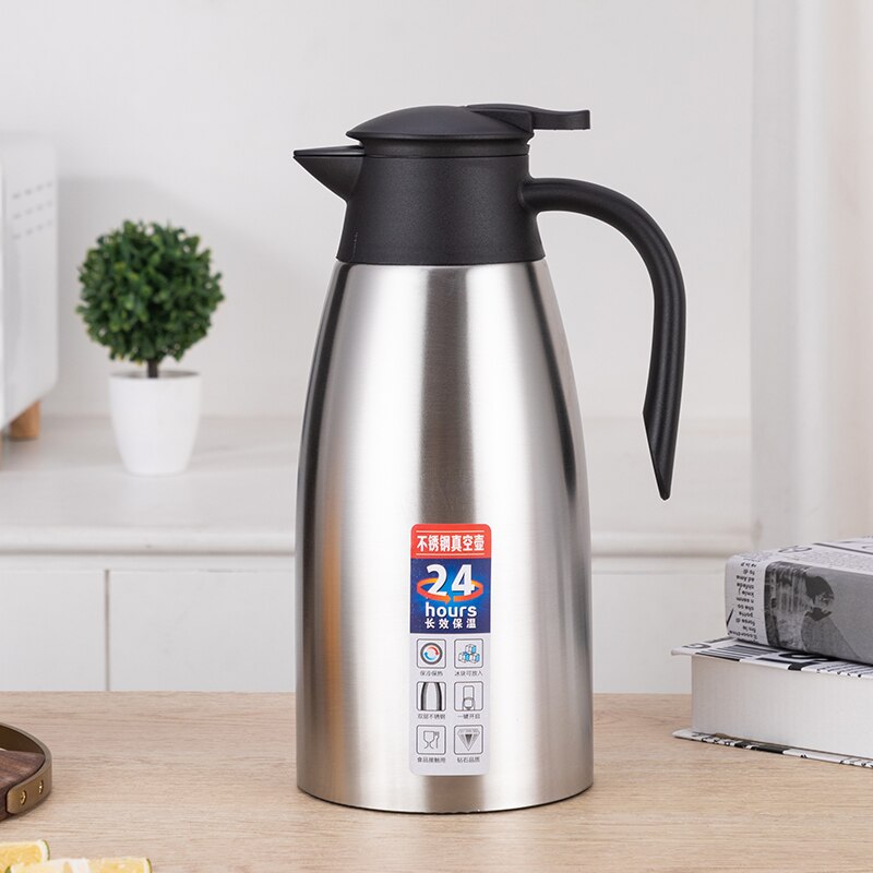 CPS Silver 304 Stainless Steel 2L Thermal Flask Vacuum Insulated Water Pot Coffee Tea Milk Jug ...
