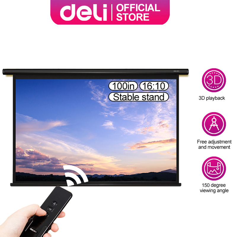 Deli 16:9 100 Inch Projector Screen with Electric Remote Control ...