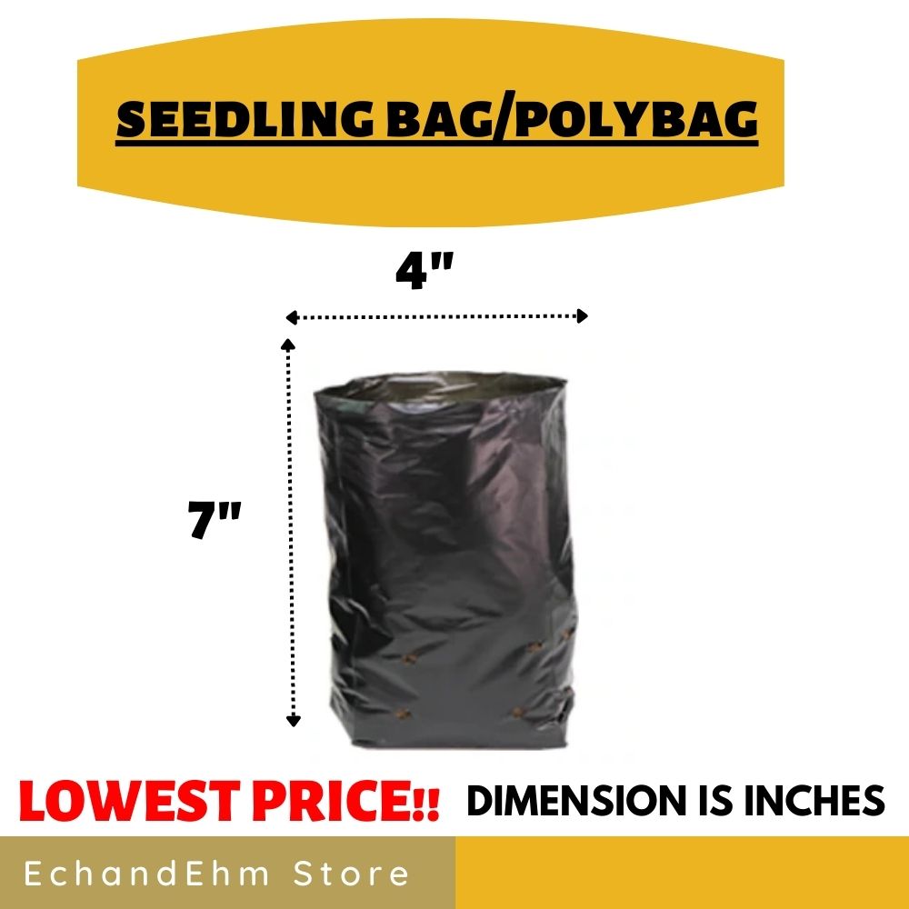EchandEhm Store Seedling Bag 100 pcs Size 4x4x7 Black Plastic Seedling Polybags Bag for plant ...