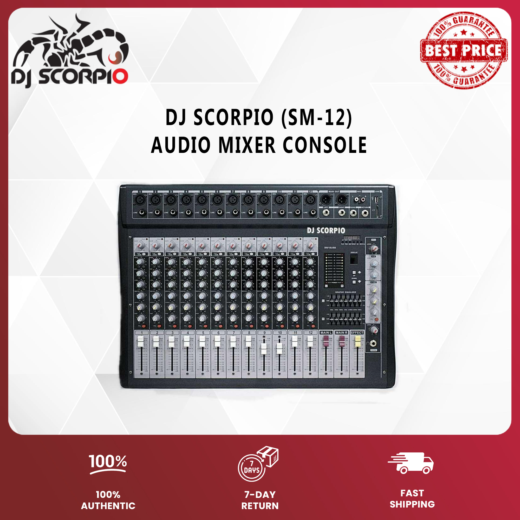 DJ SCORPIO (SM-12) - 12-Channel Ultra Slim Audio Mixer Console - Heavy ...