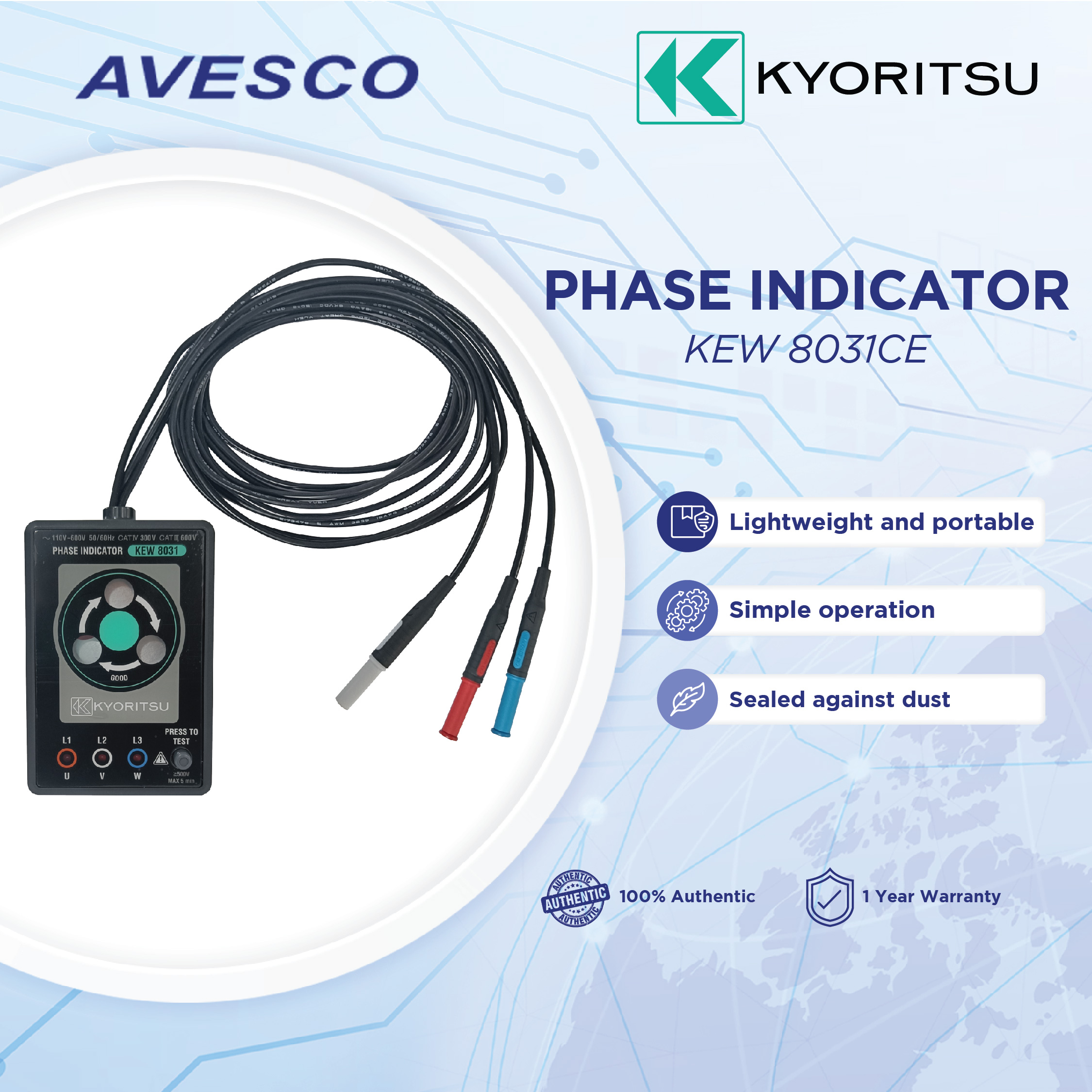 Kyoritsu KEW 8031CE PHASE INDICATOR | from 110V to 600V | Portable | Ease of Operation | Avesco ...