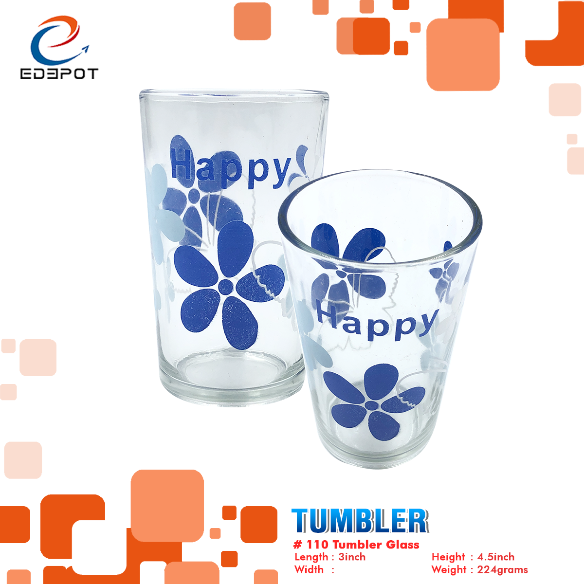 Edepot 110 GMT Glass Tumbler with Design Assorted Matibay Makapal Baso ...