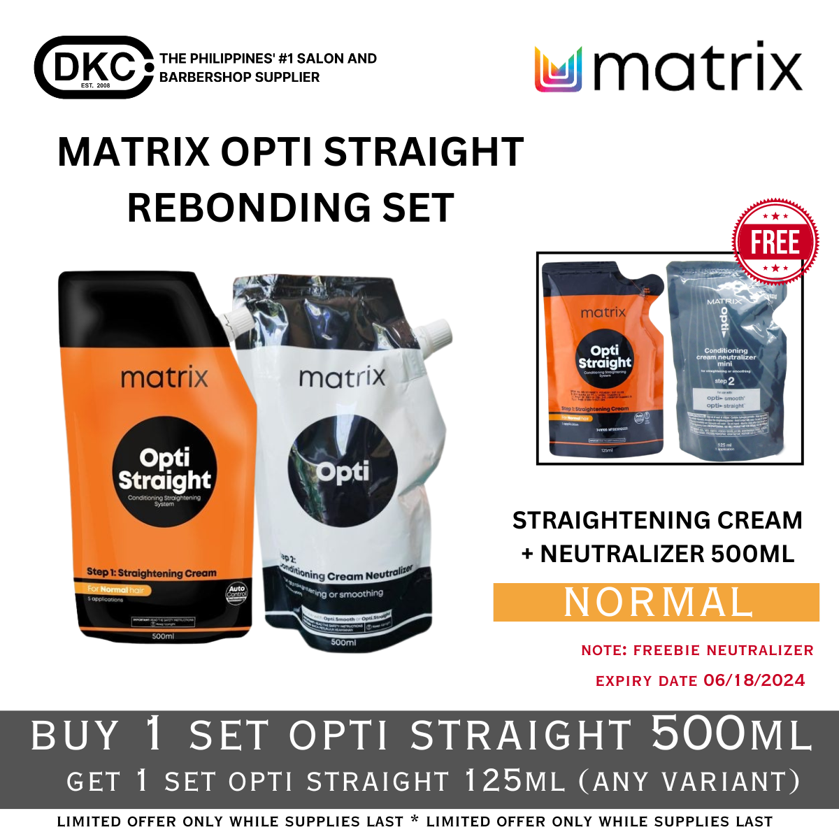 [With Freebie] Matrix Opti Straight Rebond Set For Normal Hair (500ml ...