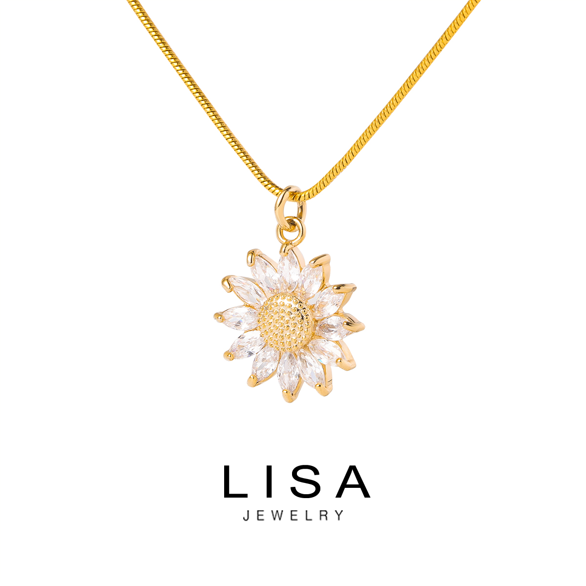 lisa jewelry 18K gold necklace, flower shape necklace pendant 19n ...