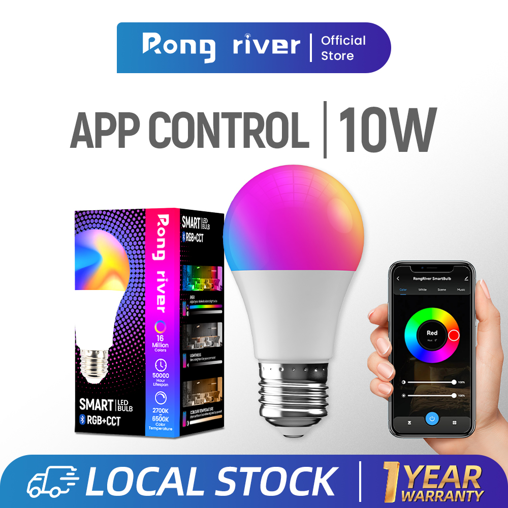 RONG RIVER 10W Smart Bulb APP Control Bluetooth 16Million Color Disco ...
