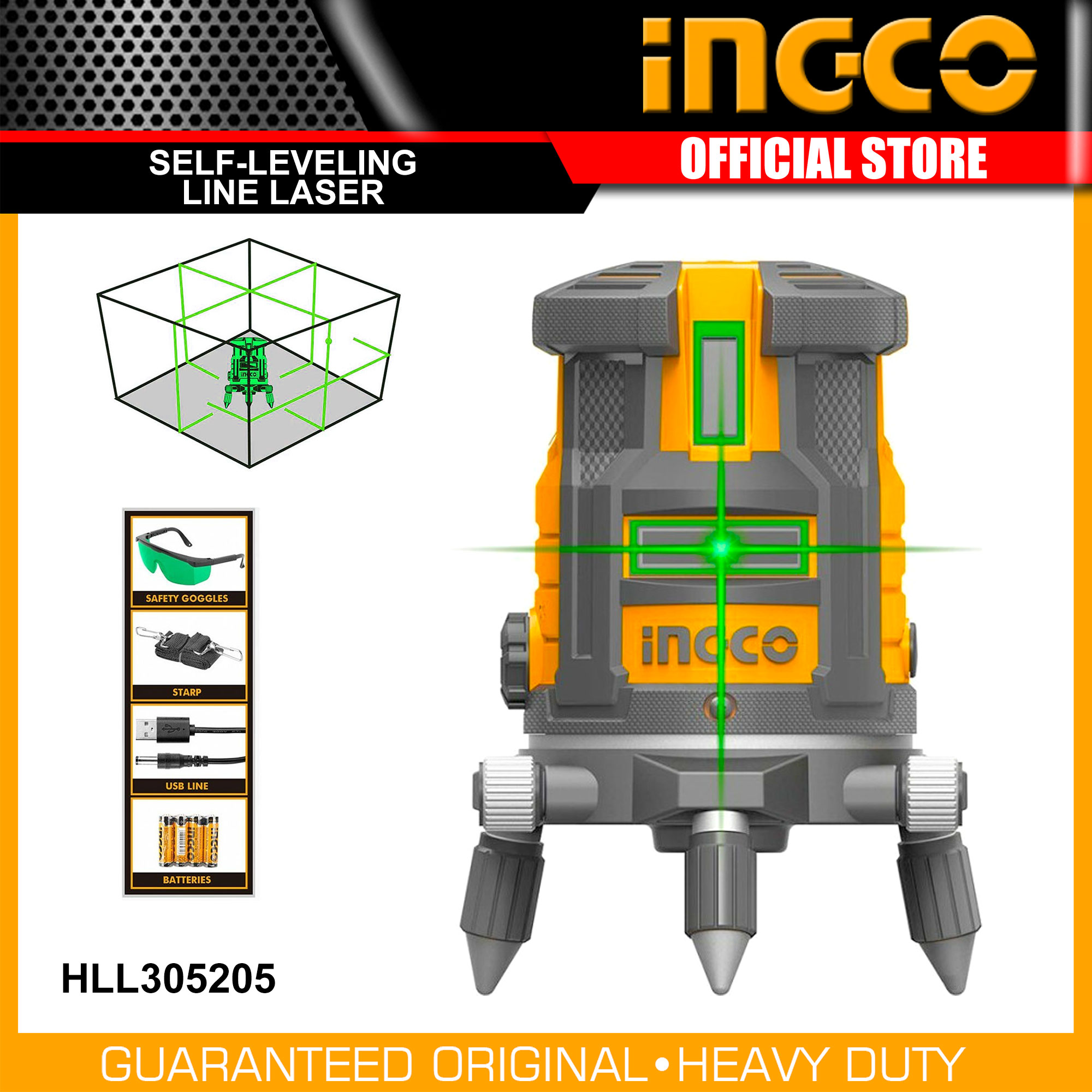 INGCO Self-Leveling Line Laser Green Laser Beams 020m HLL305205 IPT ...