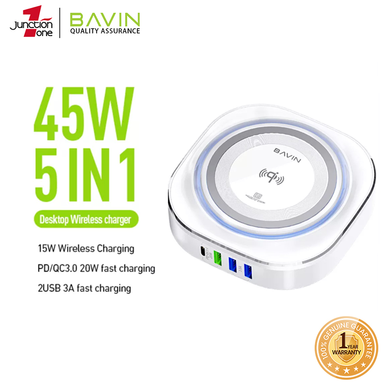 BAVIN PC832 45W 5-in-1 Multi-Functional Qi Wireless Fast Charging and PD Fast Charging 20W and ...