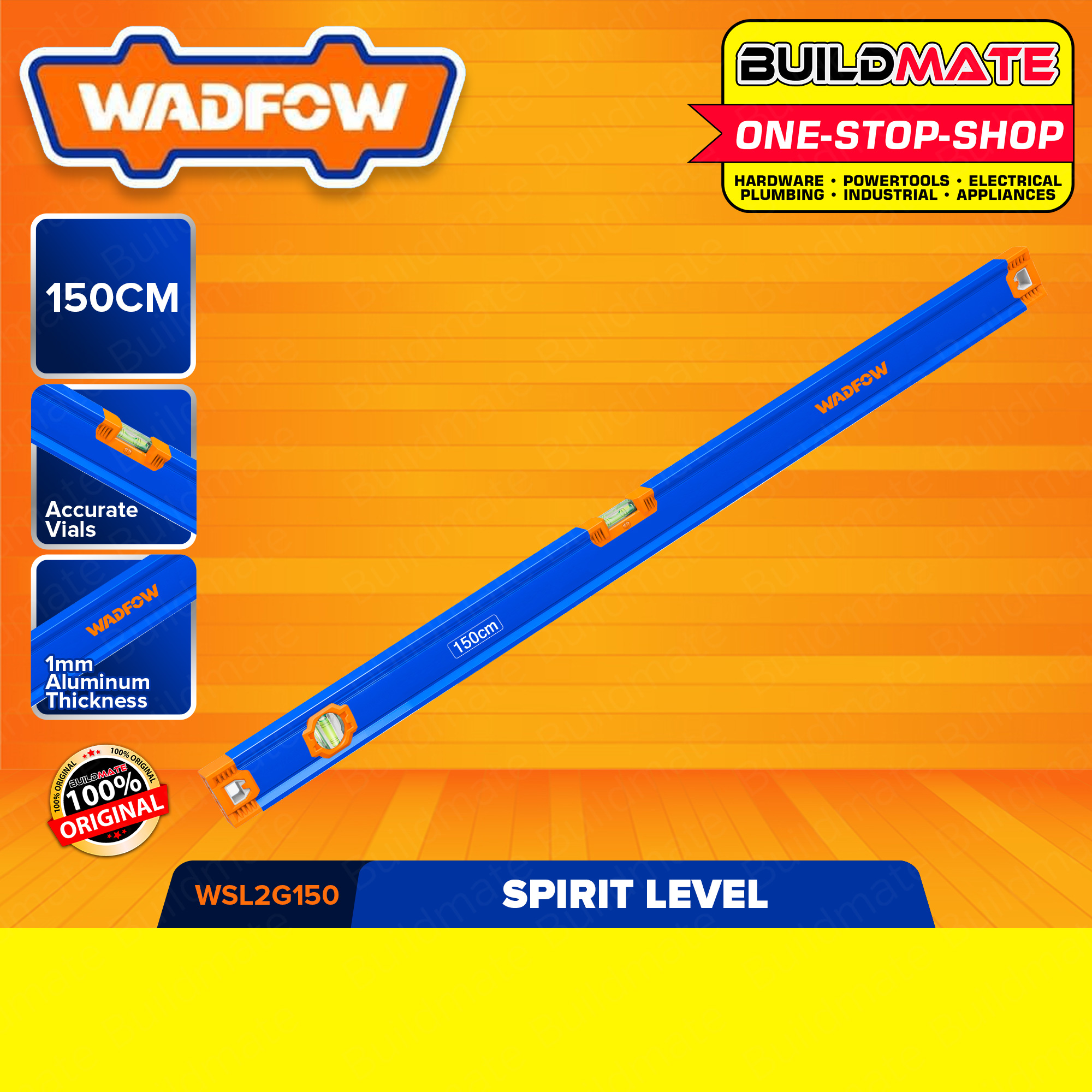 BUILDMATE Wadfow Spirit Level 150CM Bubble Leveling Tool Bar Aluminum ...