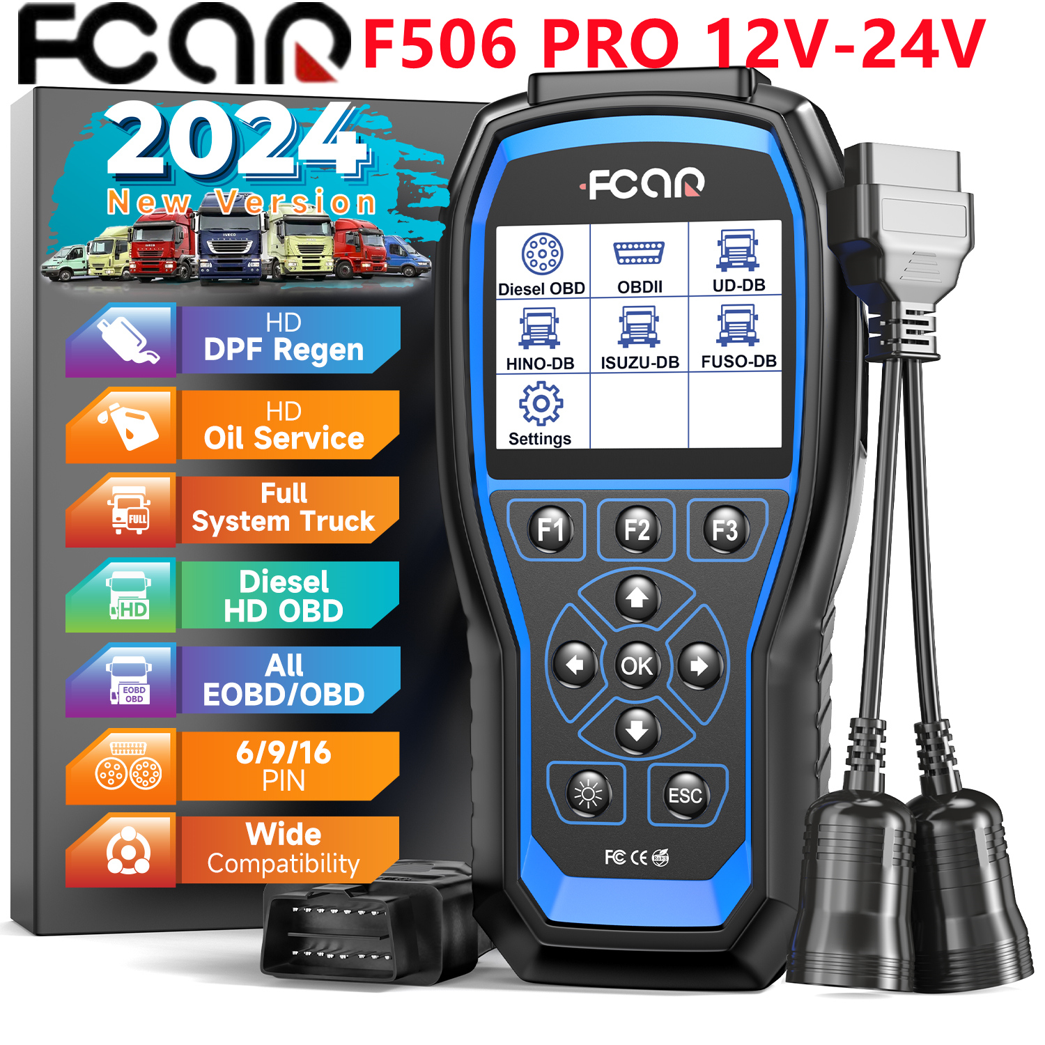 FCAR F506 Pro 12V 24V Heavy Duty Truck Enhanced OBD2 Scanner Full ...