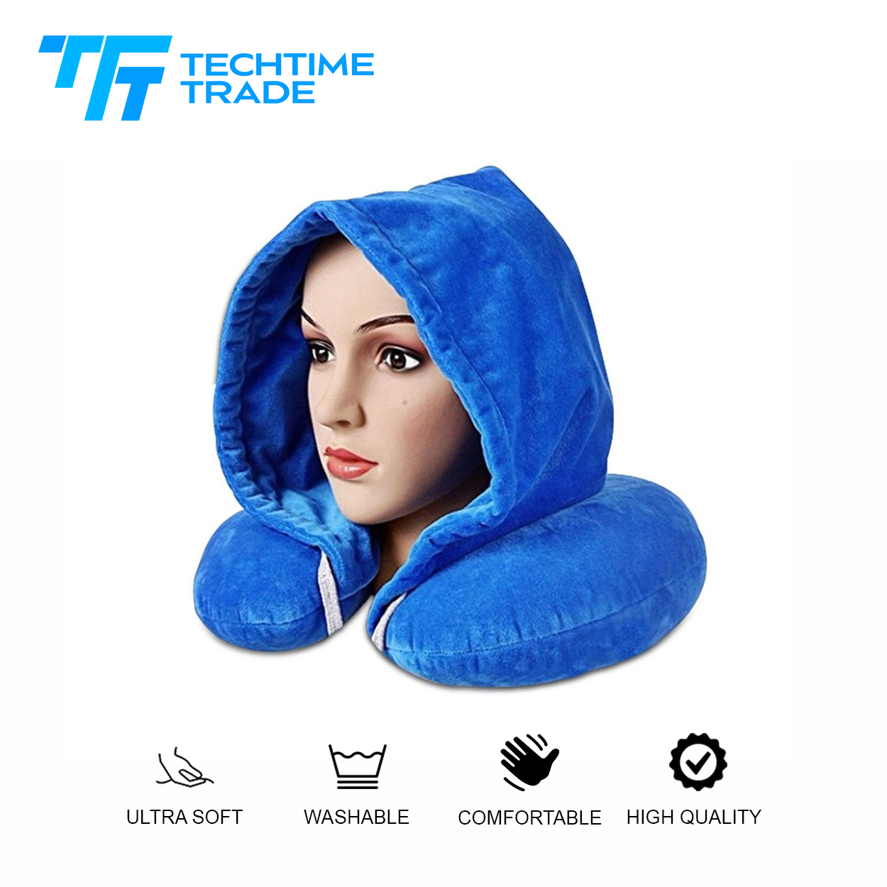 TechTime Trade Travel Neck Pillow with Hood (Royal Blue) | Lazada PH