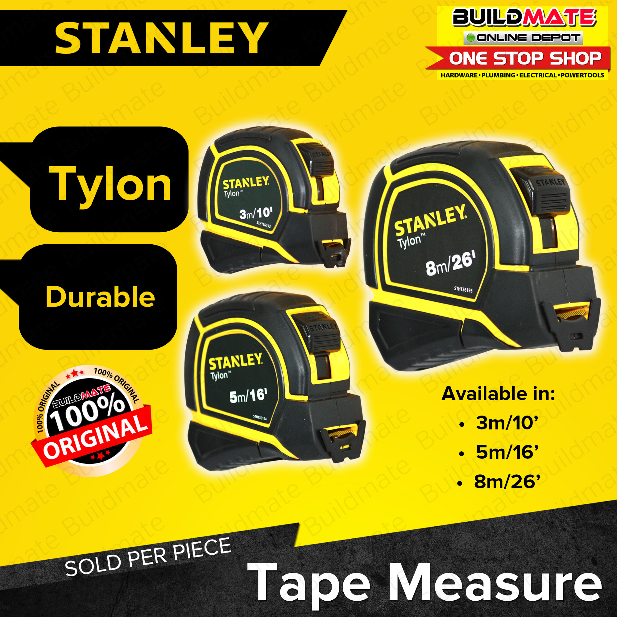 BUILDMATE Stanley Steel TYLON Tape Measure Steel Measuring Tape 3Mx10FT ...