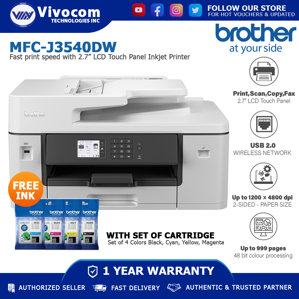 Brother MFC-J3540DW Fast print speed with 2.7” LCD Touch Panel Inkjet ...