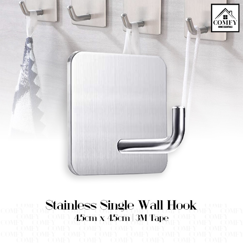 Strong Stainless Steel Powerful Sticky 3M Adhesive Wall Hook Square ...
