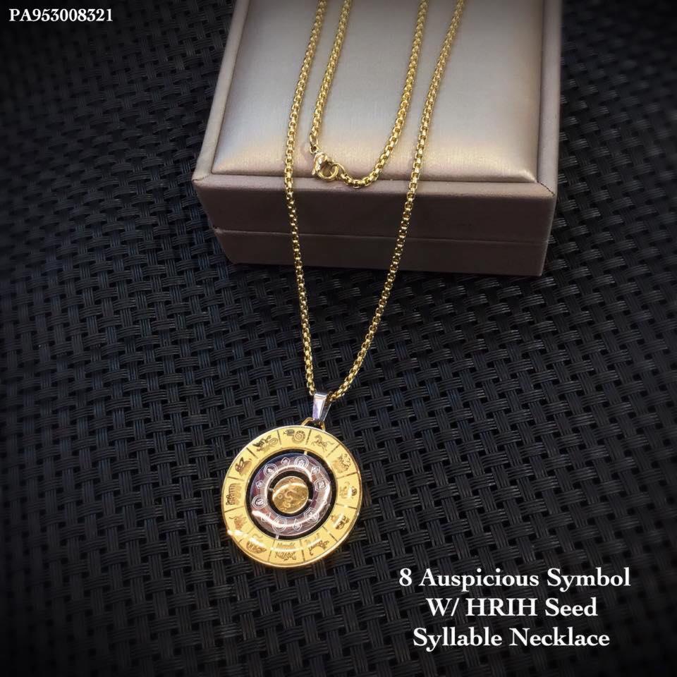 HOT PIN PIN LUCKY CHARMS 8 AUSPICIOUS SYMBOL w/ HRIH SEED SYLLABLE ...