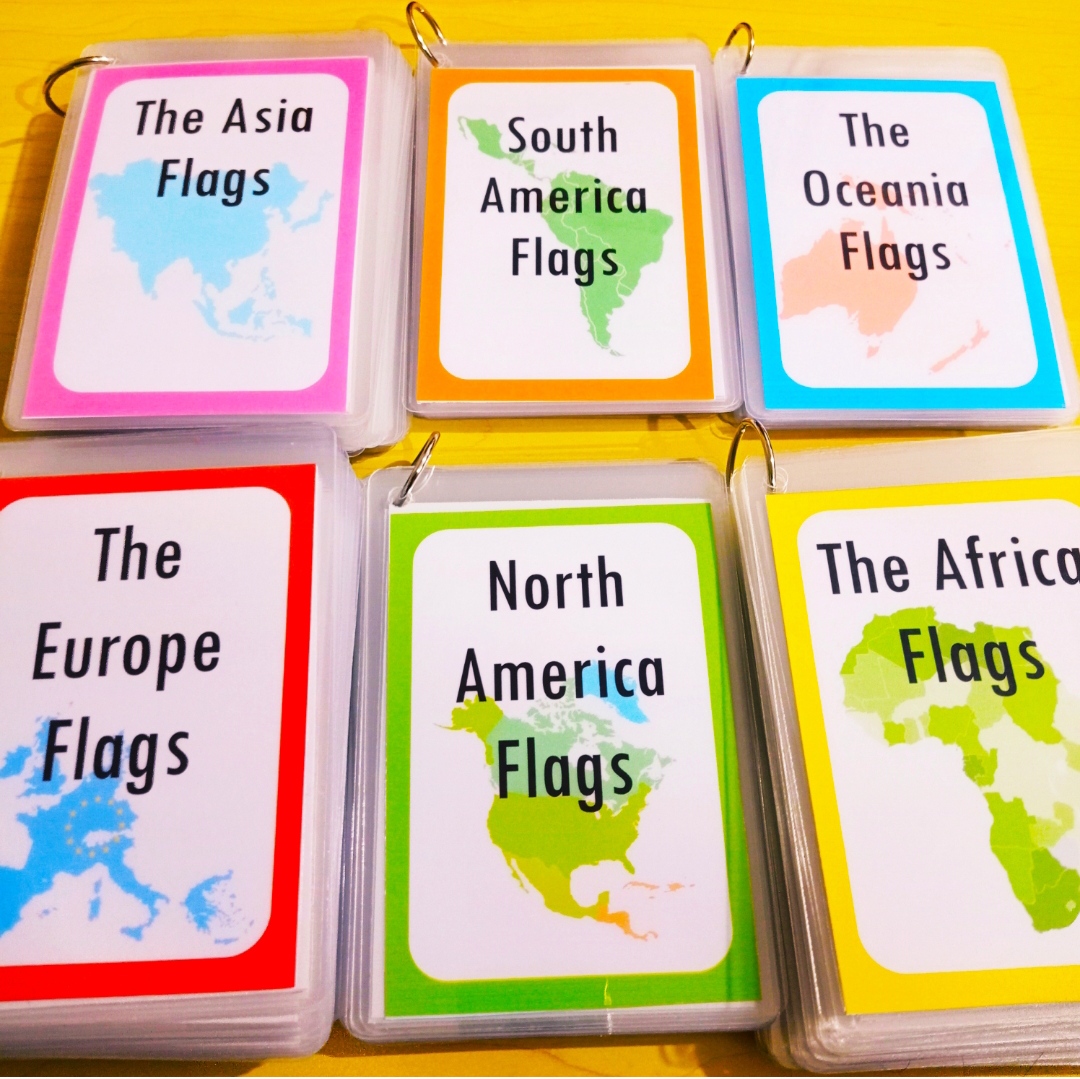 World Flags and capitals complete set per continents laminated in 250 ...