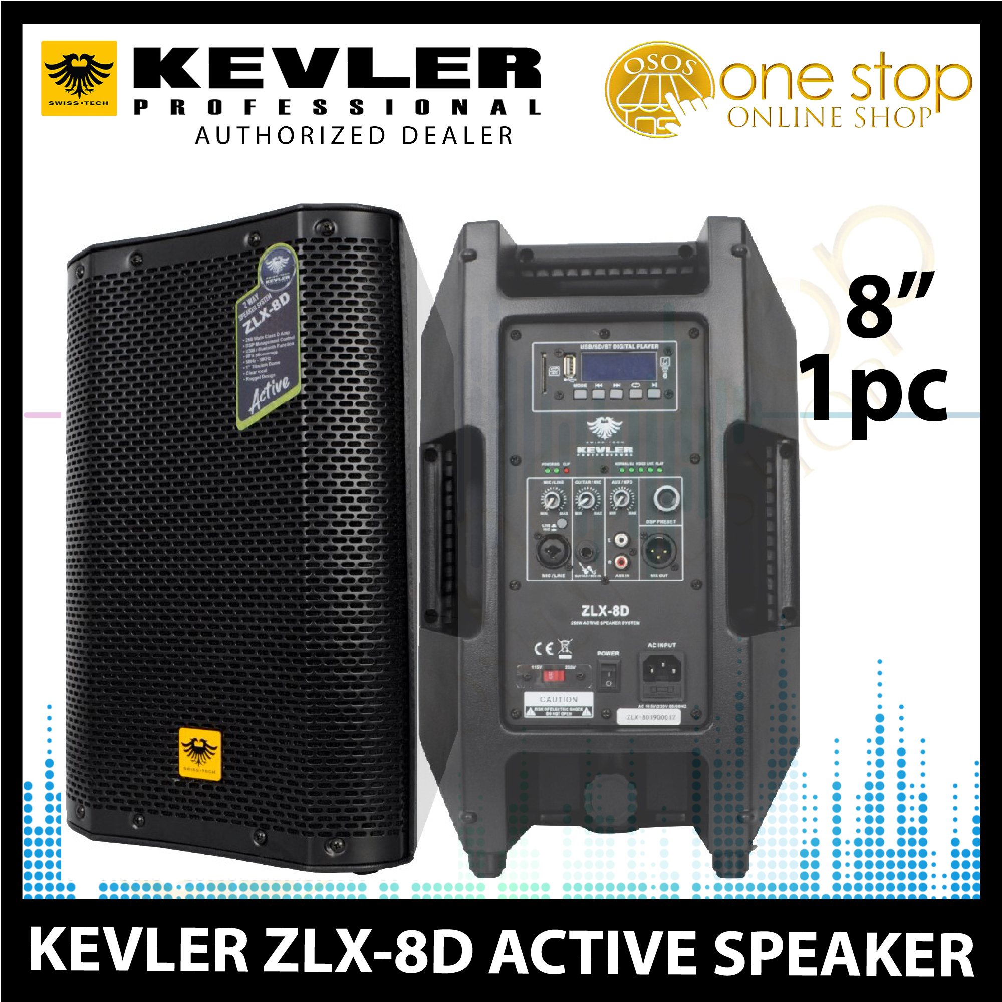 Kevler Professional ZLX-8D 8" Active Speaker System 250W with USB/Bluetooth/ DSP Control •OSOS ...