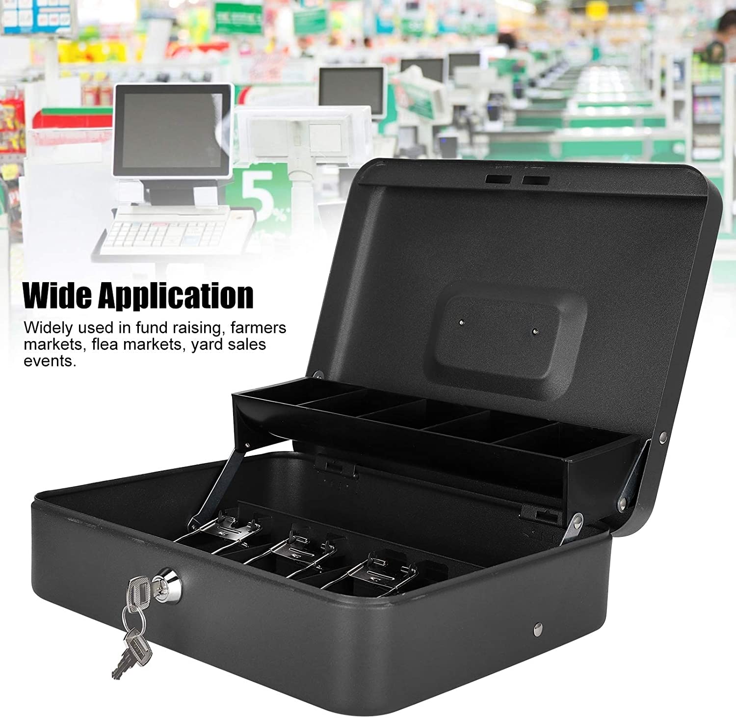 Hjx Infinity-Cash Box with Money Tray and Key Lock Large Metal Money ...