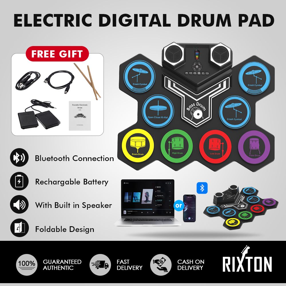 Rixton Portable Digital Drum Set Silicone Electric Drum Kit with ...