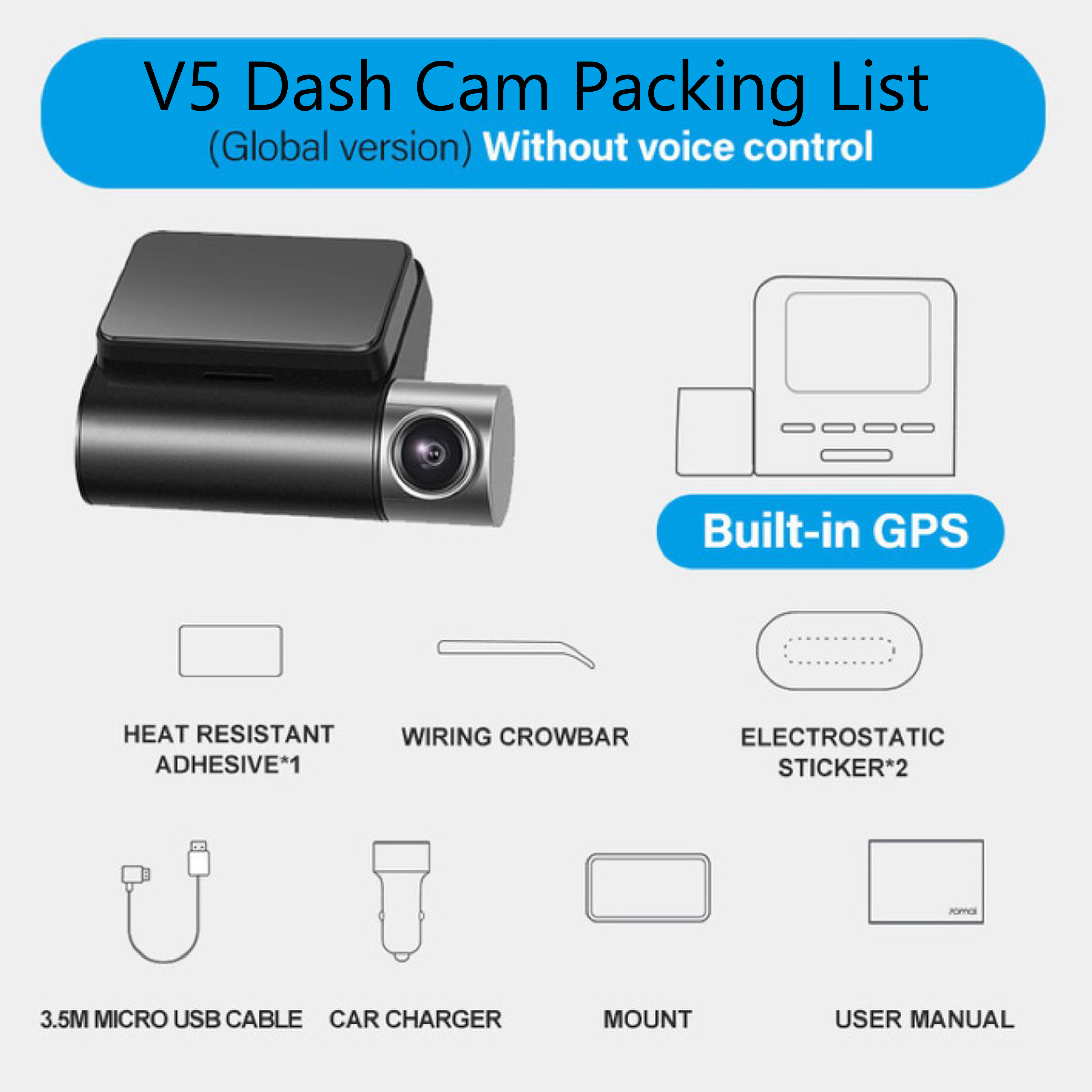 70 mai V5/V5D Dash Cam Car DVR Built-in GPS 1944P Speed Coordinates ...