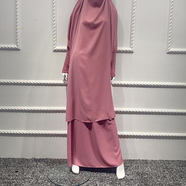 ₪♀﹍ Muslim Women's Full Cover Two Pieces Long Hijab Thobe Abaya Set ...